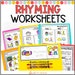 Rhyming Worksheets for Pre-k or Kindergarten | No Prep Phonics Rhyming ...