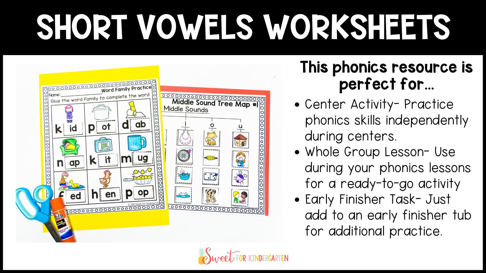 Short Vowel Worksheets for Kindergarten | No Prep Phonics Practice ...