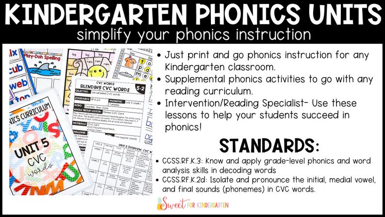 CVC Words Phonics Unit for Kindergarten Learn to Read With Blending ...