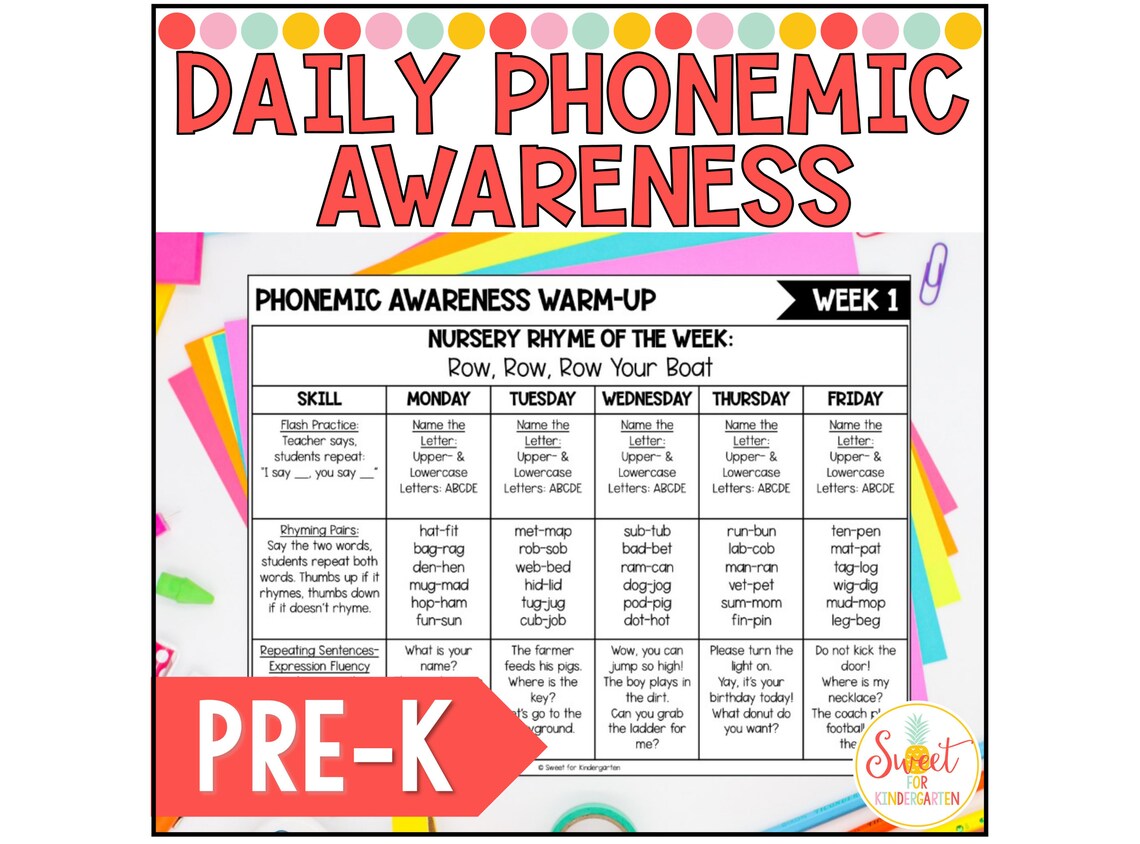 Pre-k Phonemic Awareness Lessons: Daily Warm-ups - Etsy