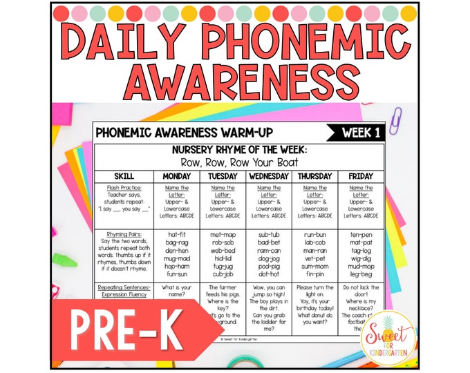 Pre-k Phonemic Awareness Lessons: Daily Warm-ups - Etsy