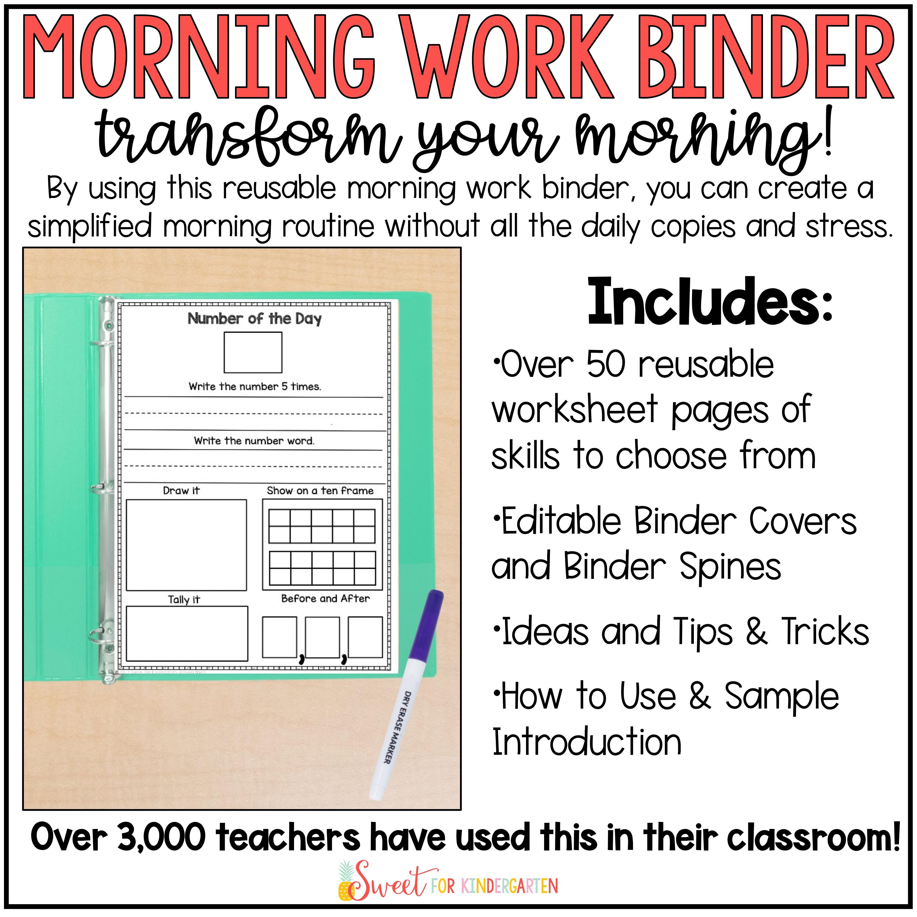 Kindergarten Morning Work Binder Activities Reusable Morning Work ...