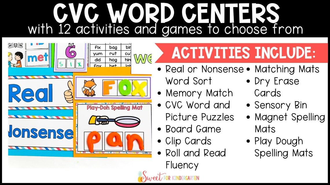 CVC Words Phonics Unit for Kindergarten Learn to Read With Blending ...