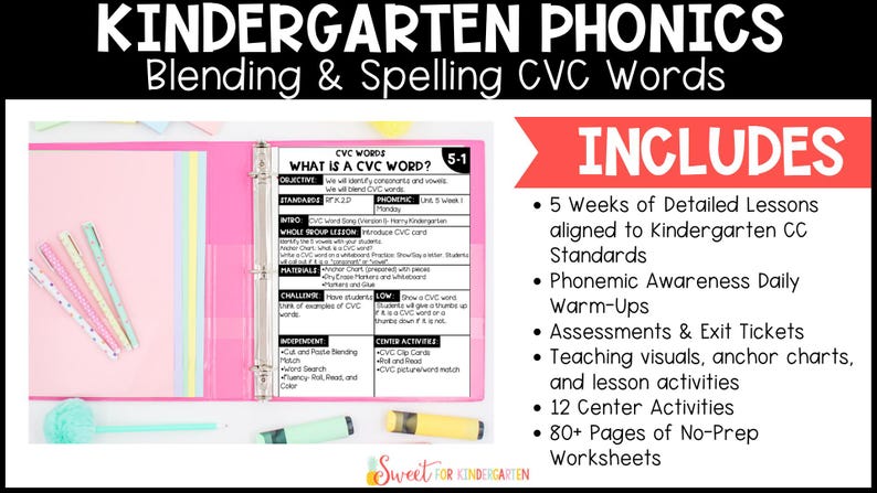 CVC Words Phonics Unit for Kindergarten | Learn to Read With Blending ...