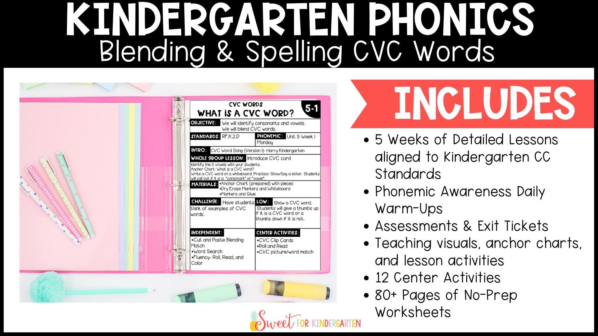 CVC Words Phonics Unit for Kindergarten | Learn to Read With Blending ...
