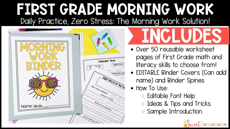 First Grade Morning Work Binder: Reusable Homeschool Activities - Etsy