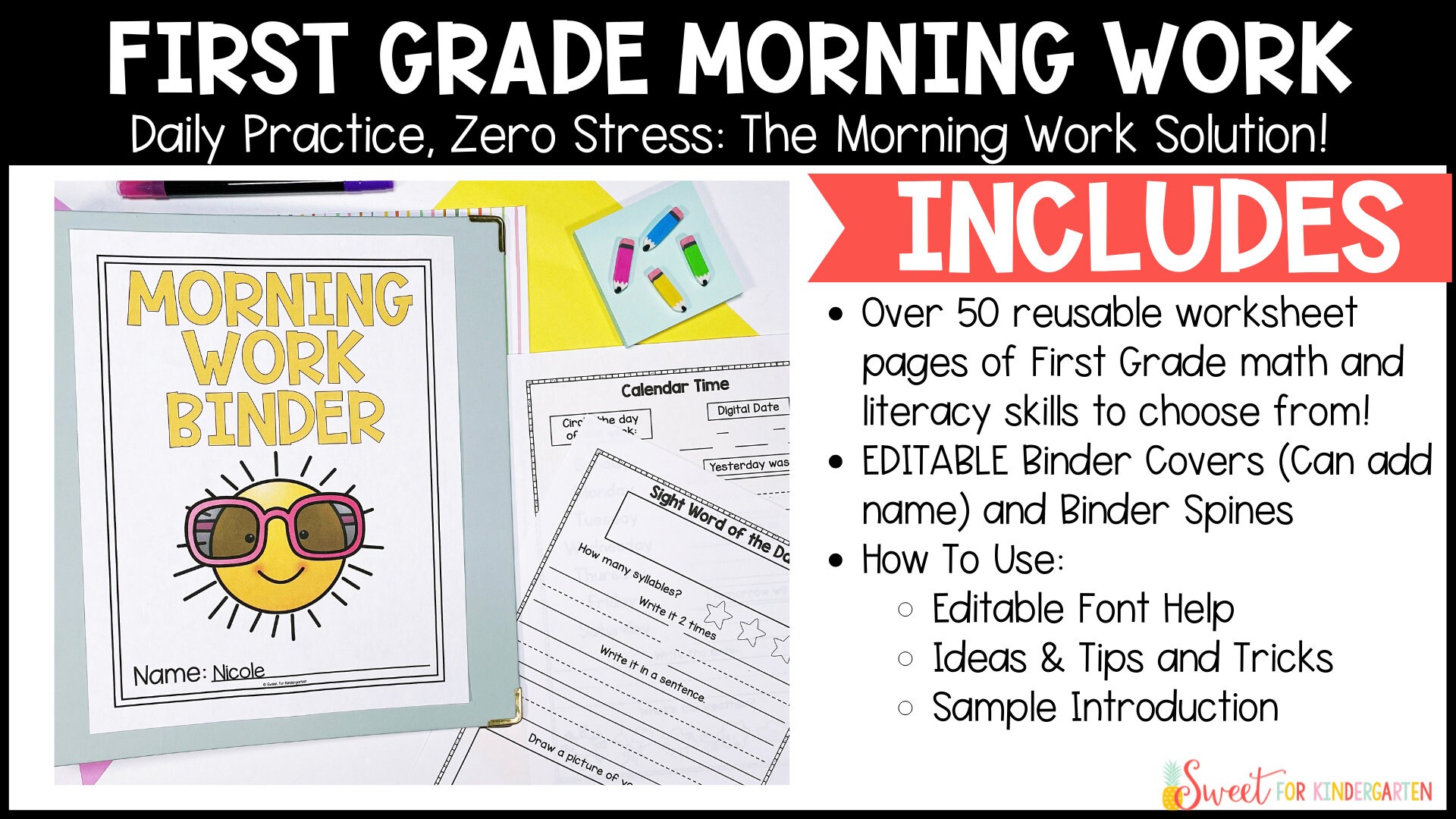 First Grade Morning Work Binder: Reusable Homeschool Activities - Etsy