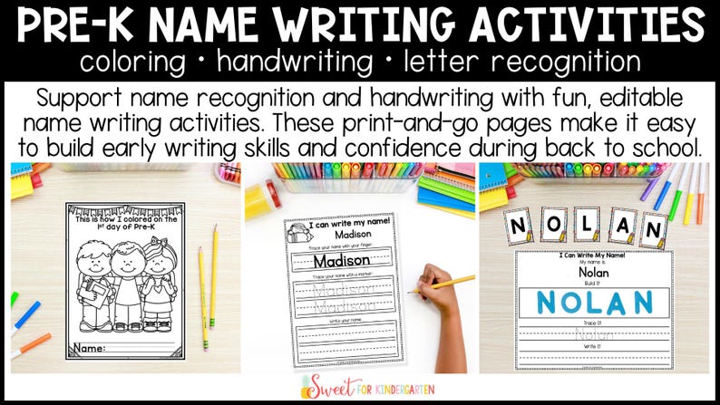 Editable Name Writing Practice Pack: Pre-k Homeschool Worksheets ...