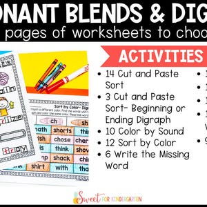 Consonant Blends and Digraphs Kindergarten Phonics Unit | Learn to Read ...