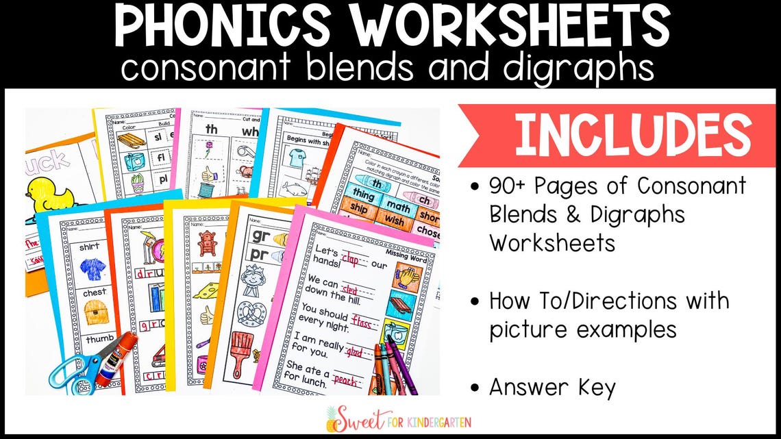 Phonics Worksheets: Consonant Blends & Digraphs - Kindergarten 1st ...