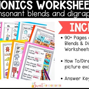 Phonics Worksheets: Consonant Blends & Digraphs - Kindergarten 1st ...