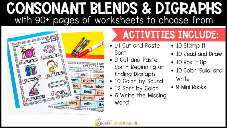 Phonics Worksheets: Consonant Blends & Digraphs - Kindergarten 1st ...