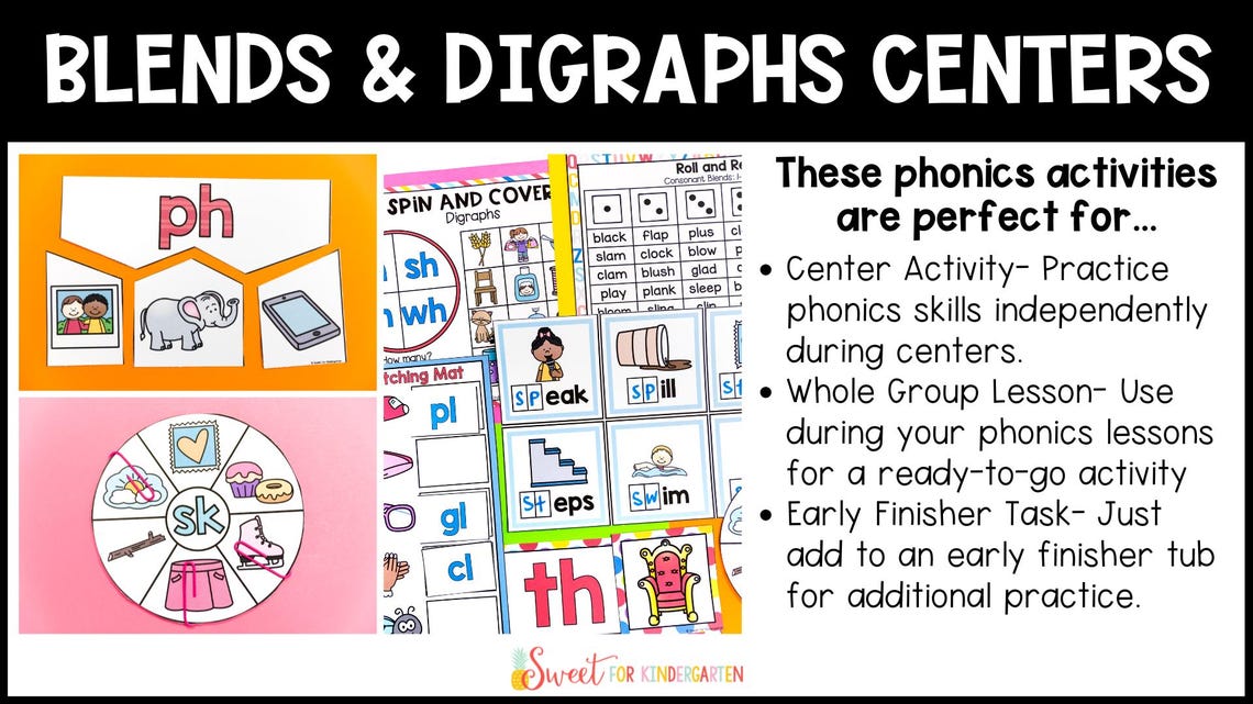 Phonics Games: Consonant Blends & Digraphs Literacy Centers (PDF ...