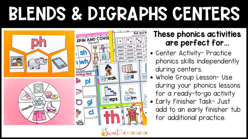 Phonics Games: Consonant Blends & Digraphs Literacy Centers (PDF ...