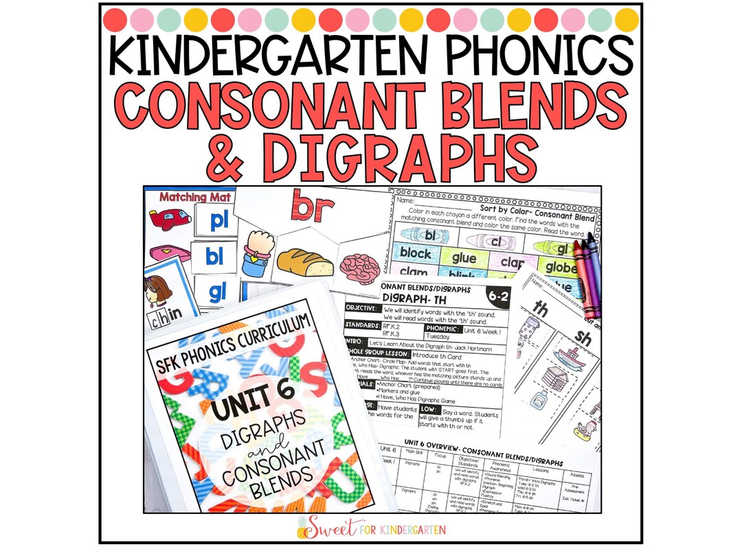 Consonant Blends and Digraphs Kindergarten Phonics Unit | Learn to Read ...