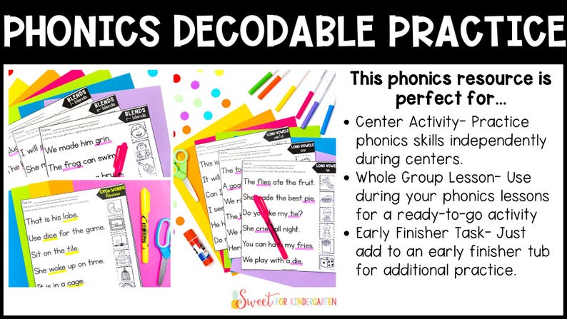 Phonics Decodable Cut and Paste Worksheets: CVC Words, Blends, Long ...
