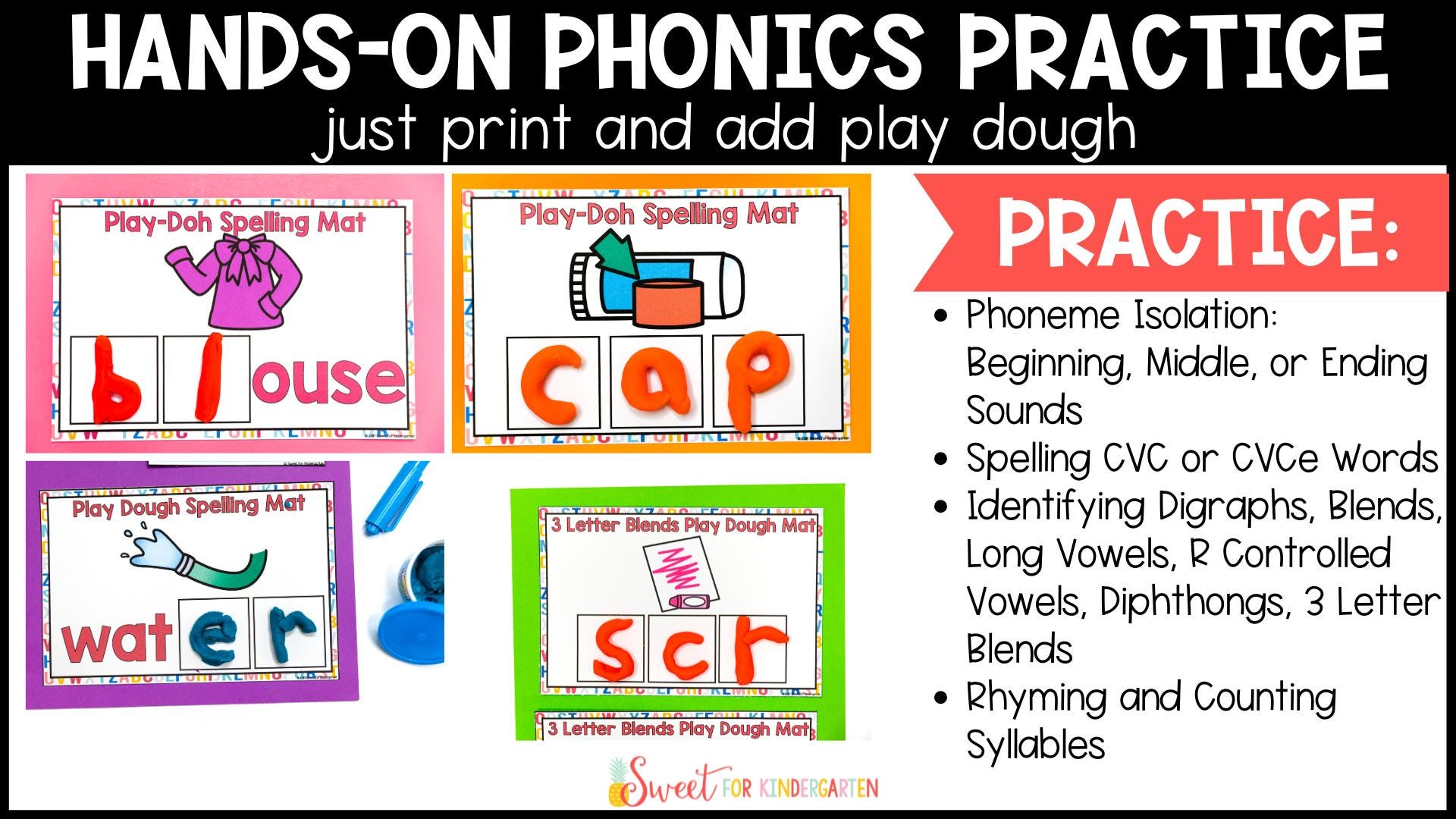 Phonics Play Dough Mats for Kindergarten, 1st Grade & Homeschool ...