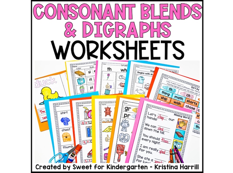 Phonics Worksheets: Consonant Blends & Digraphs - Kindergarten 1st ...