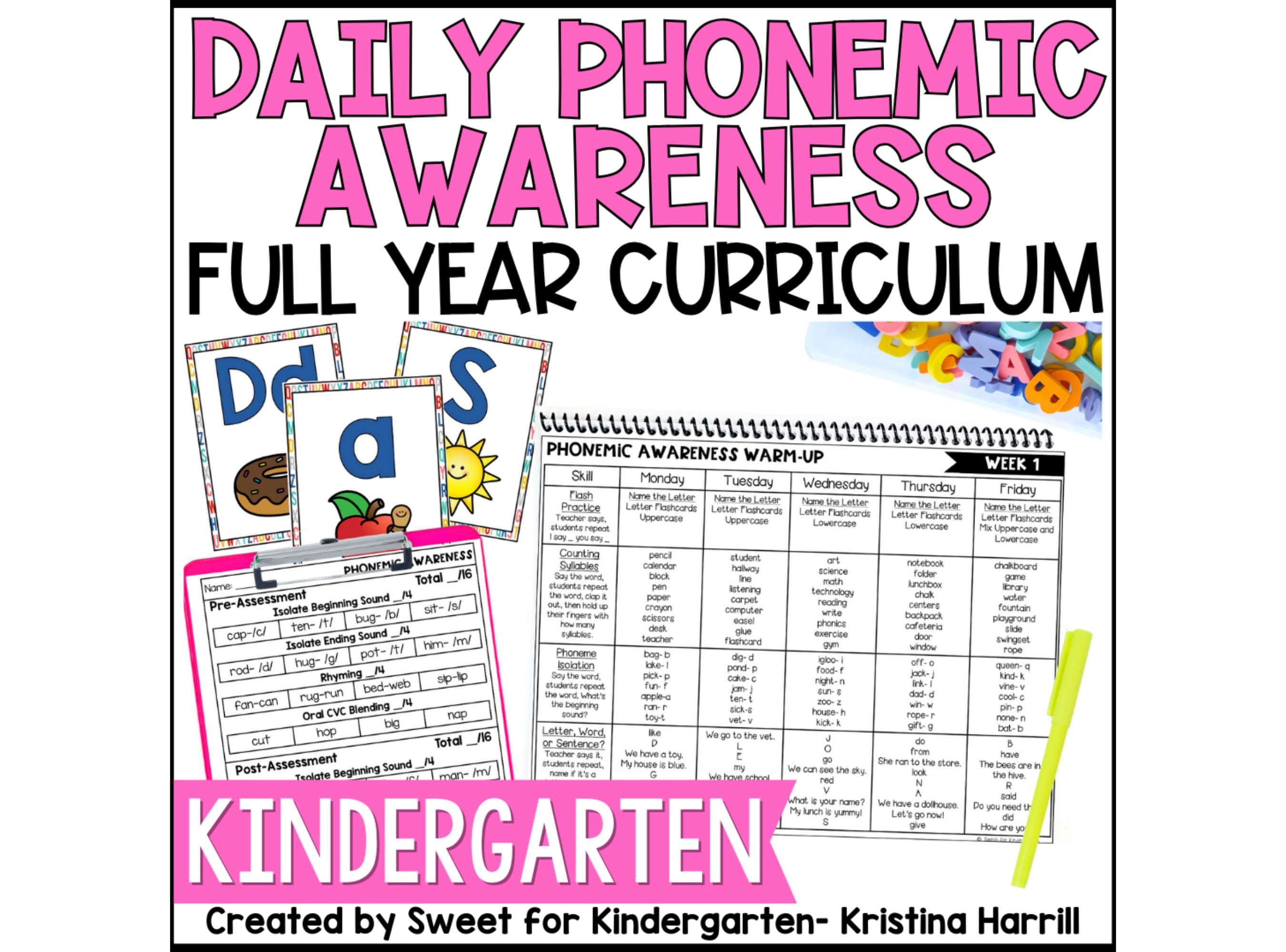 Kindergarten Phonemic Awareness Daily Lessons: Homeschool Phonics ...