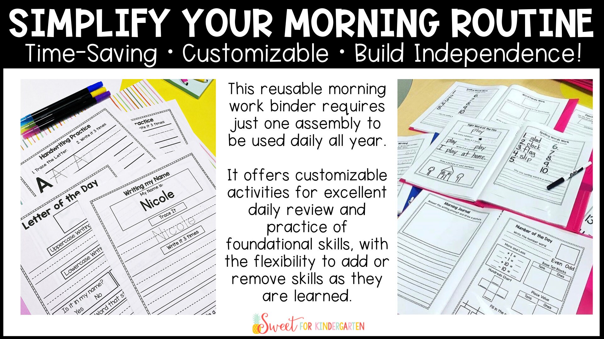 Kindergarten Morning Work Binder: Reusable Learning Activities (digital ...