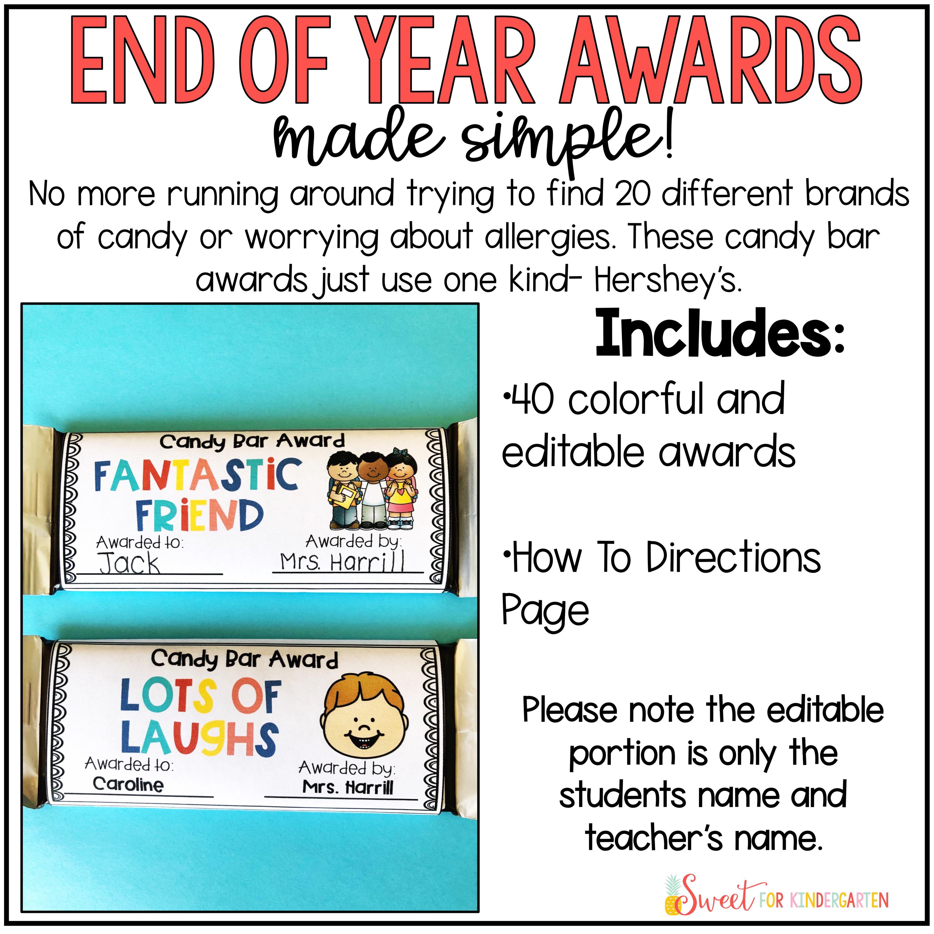 Editable Candy Bar Award Certificates: End of Year Student Gift (PDF ...