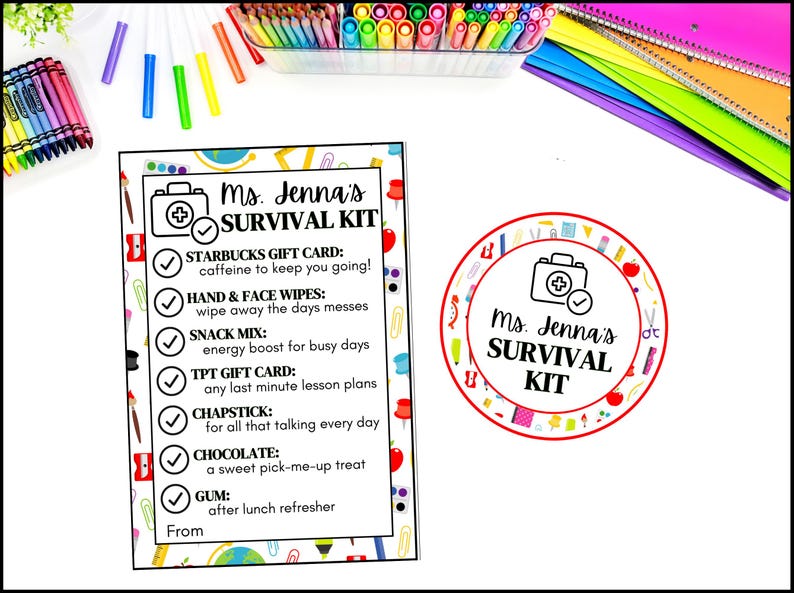 Teacher Survival Kit Gift Tag: Editable Canva Template (digital ...