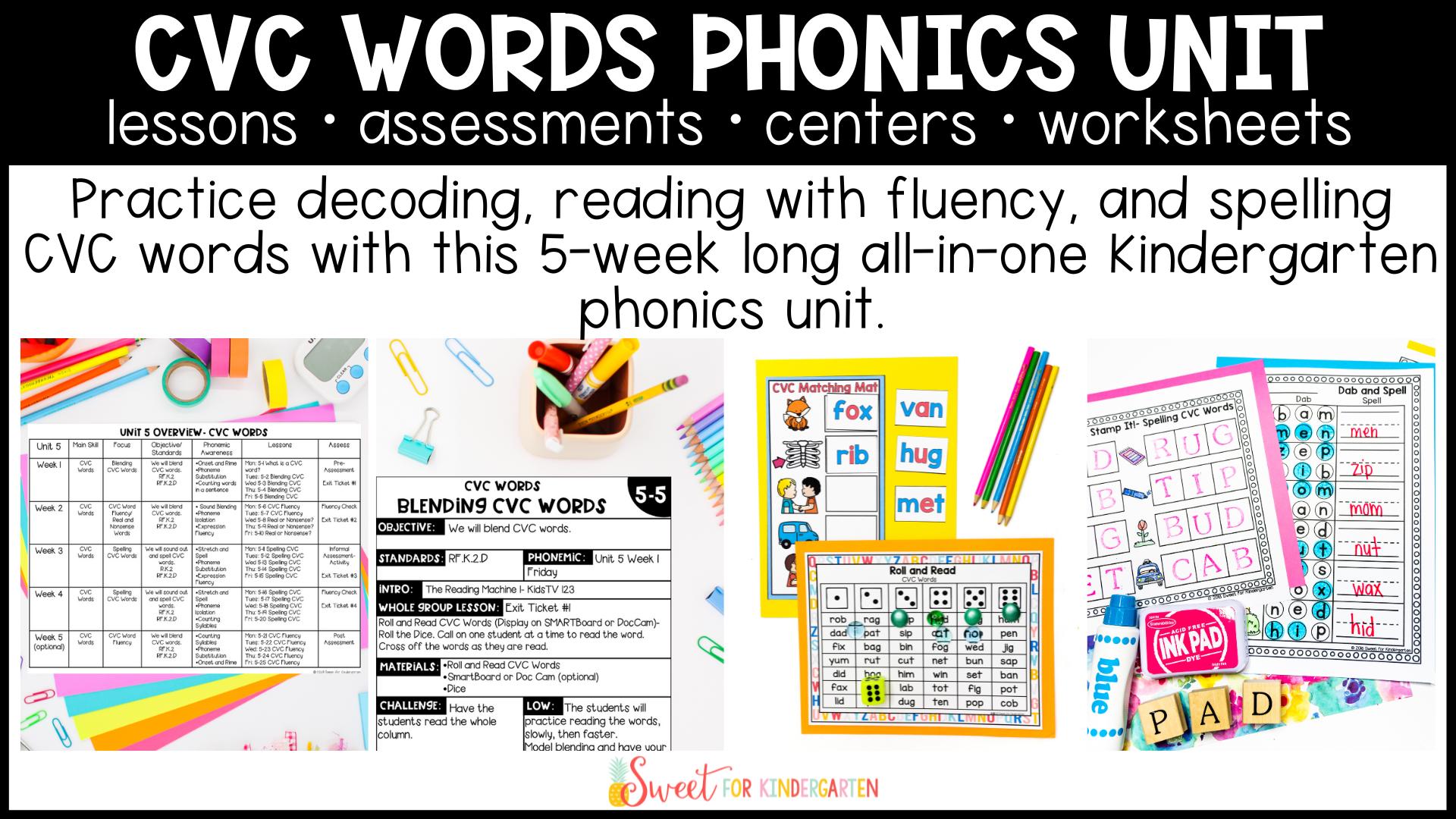 CVC Words Phonics Unit for Kindergarten | Learn to Read With Blending ...