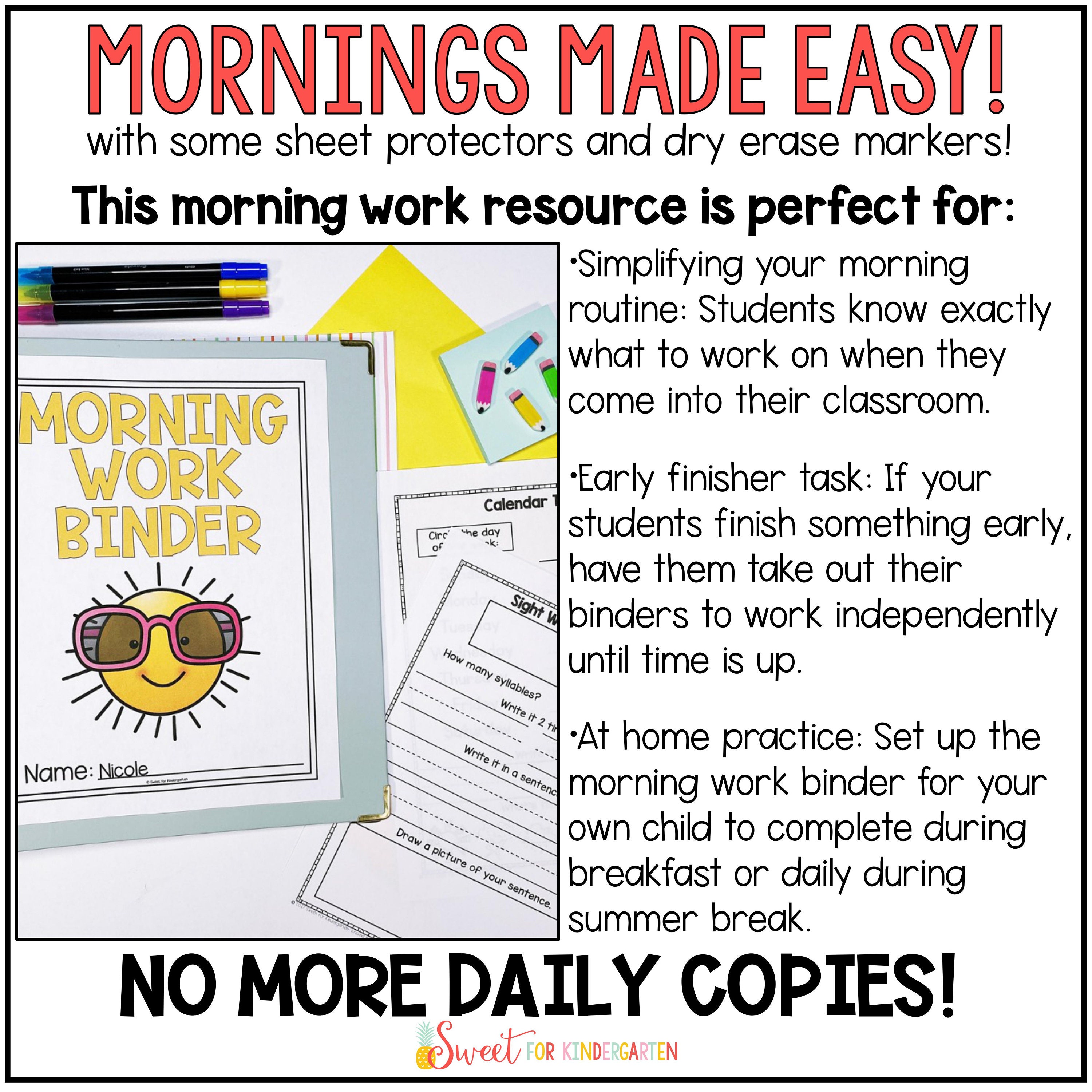 Kindergarten Morning Work Binder Activities Reusable Morning Work ...