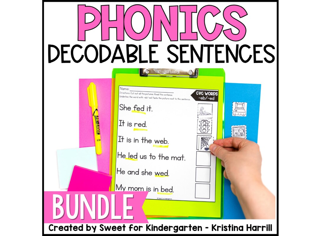Phonics Decodable Cut and Paste Worksheets: CVC Words, Blends, Long ...