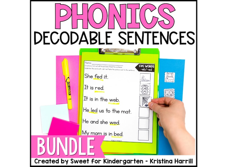 Phonics Decodable Cut and Paste Worksheets: CVC Words, Blends, Long ...
