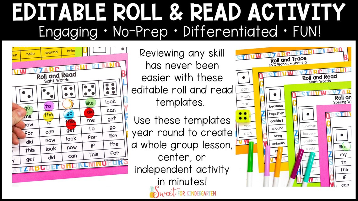 Editable Roll and Read Activity Game Template | Customizable Word List ...
