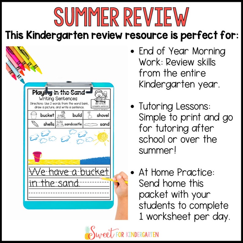 Kindergarten Summer Review Worksheets | Math Phonics Handwriting and ...