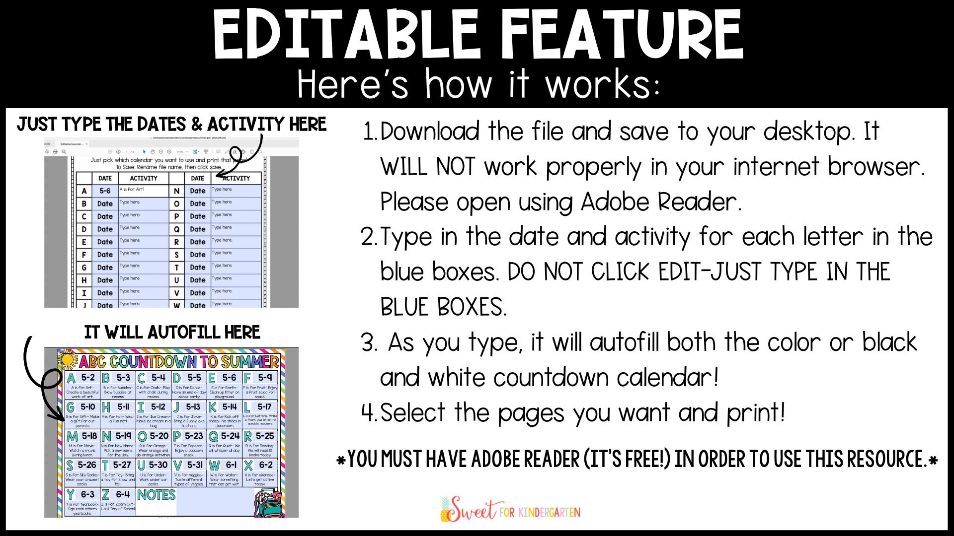Editable ABC Countdown to Summer Calendar | Fun End-of-year Activities ...