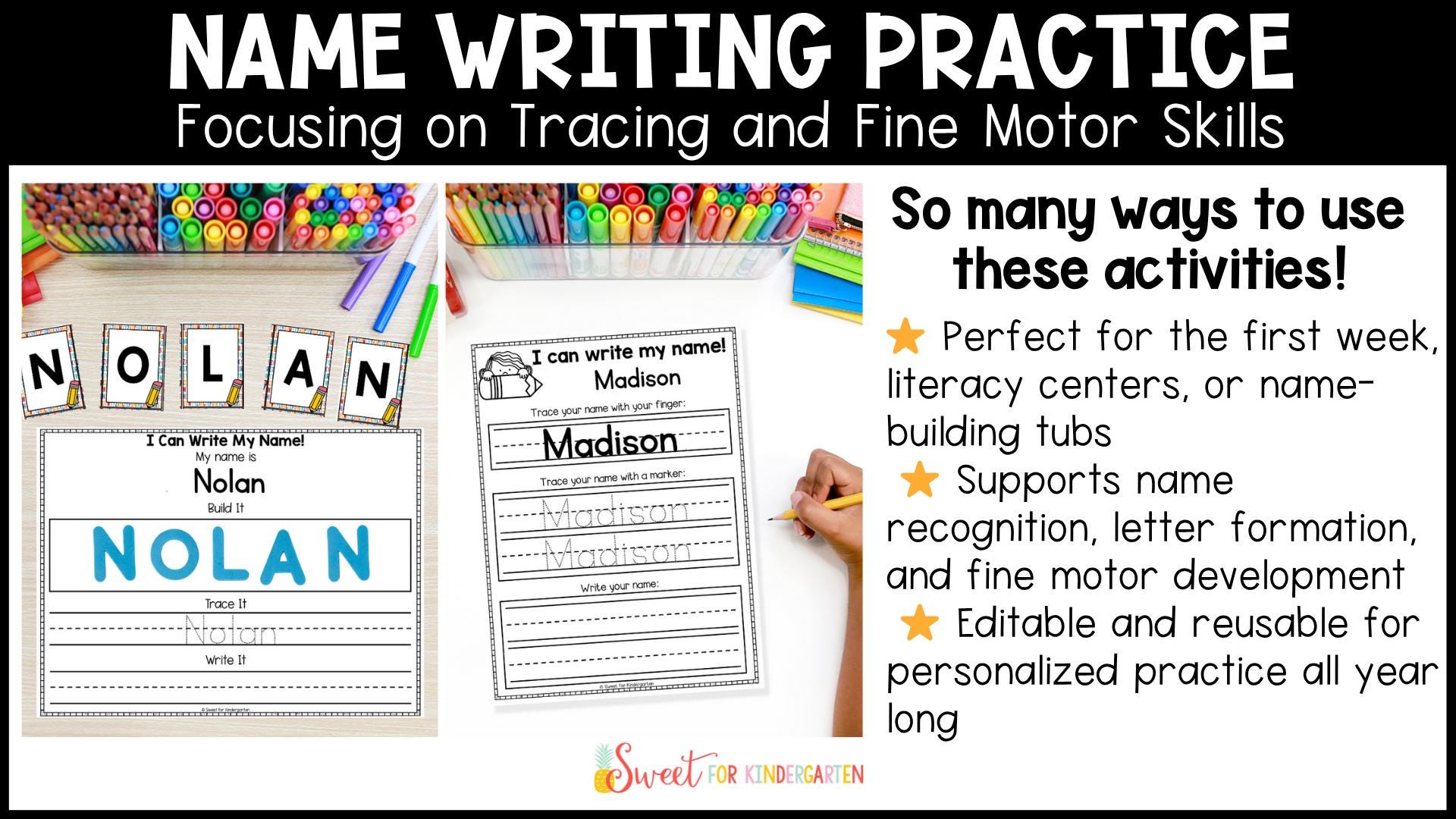 Editable Name Writing Practice Pack: Pre-k Homeschool Worksheets ...