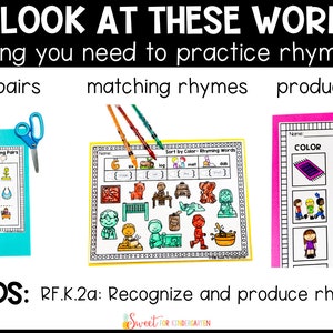 Rhyming Worksheets for Pre-k or Kindergarten | No Prep Phonics Rhyming ...