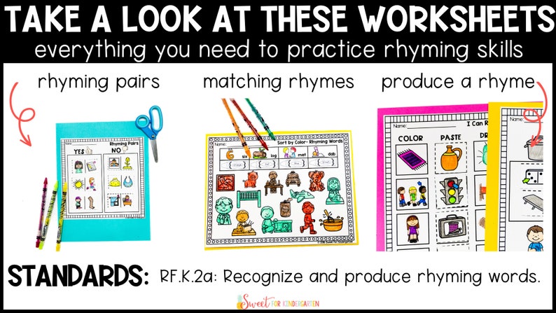 Rhyming Worksheets for Pre-k or Kindergarten | No Prep Phonics Rhyming ...