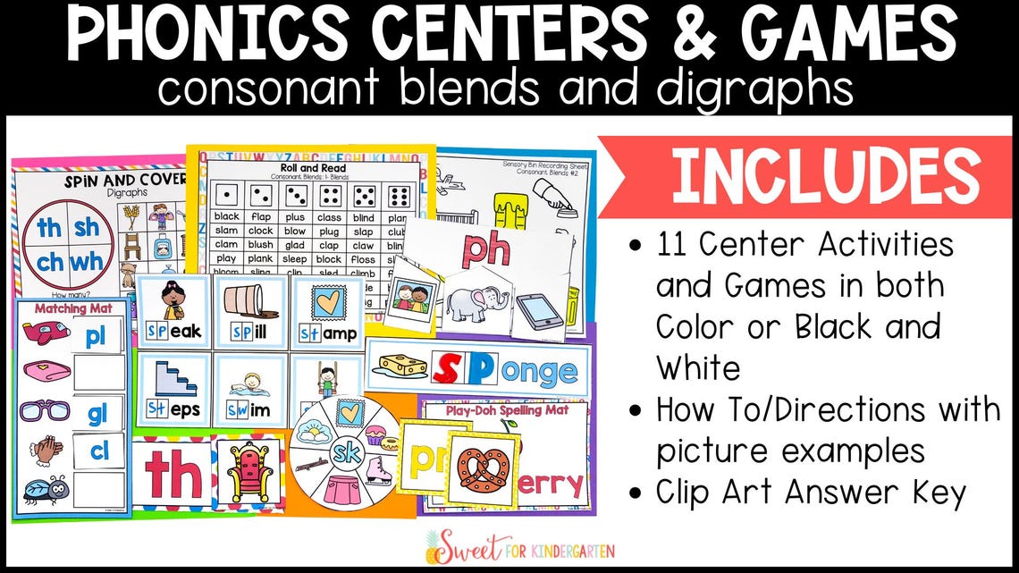 Phonics Games: Consonant Blends & Digraphs Literacy Centers (PDF ...