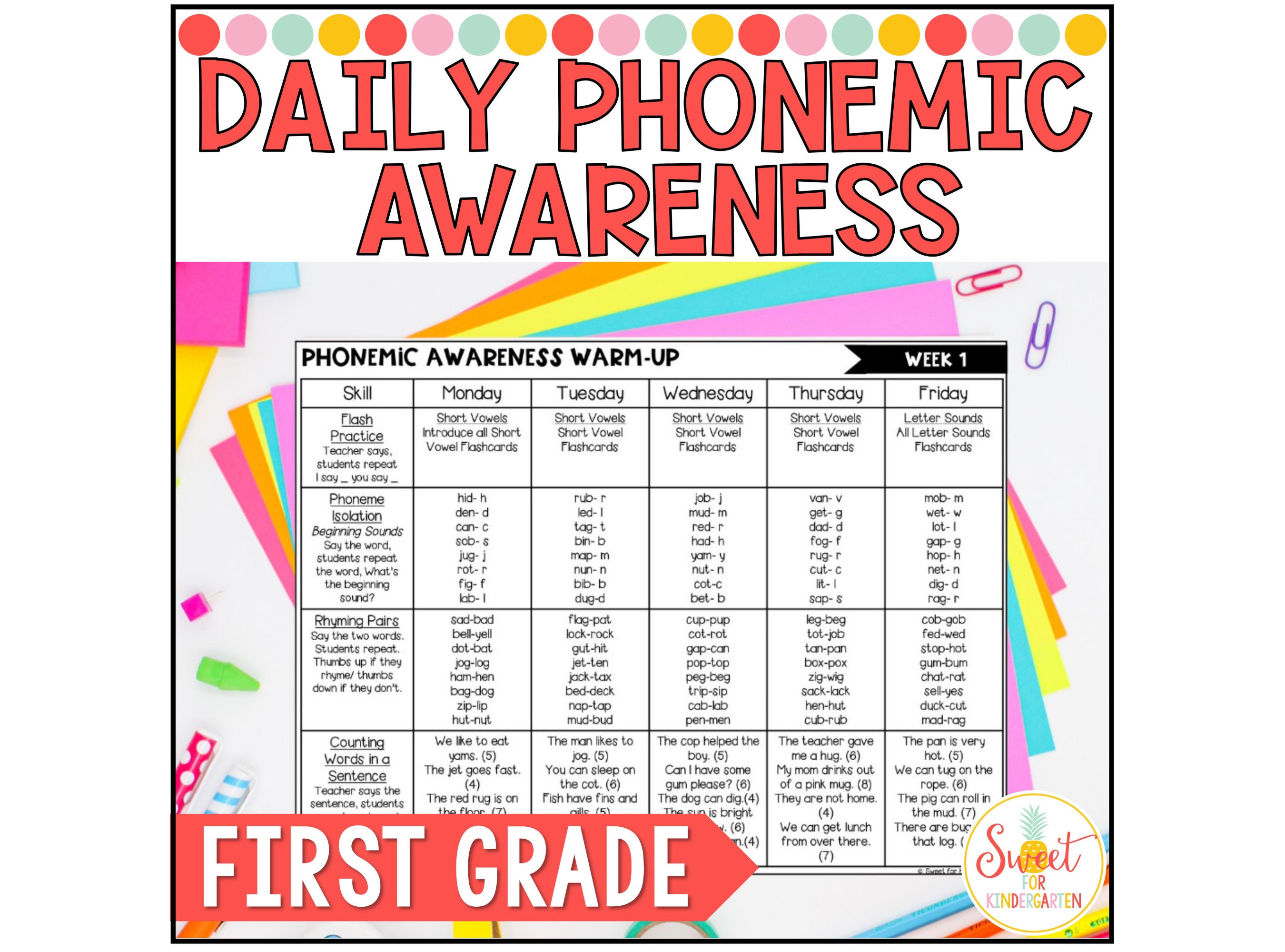 First Grade Phonemic Awareness Lessons: Daily Activities (digital) - Etsy