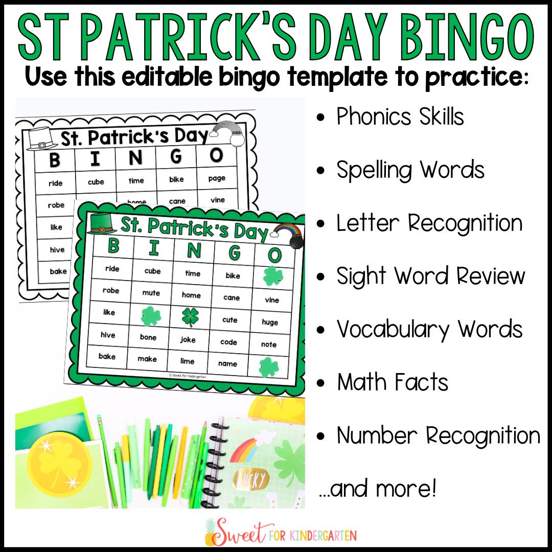St Patricks Day Bingo Game: Editable Sight Word & Math (PDF) - Etsy