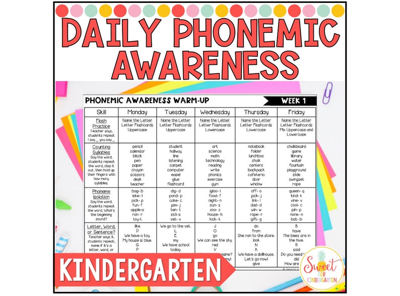 Kindergarten Phonemic Awareness Daily Lessons: Literacy Activities - Etsy