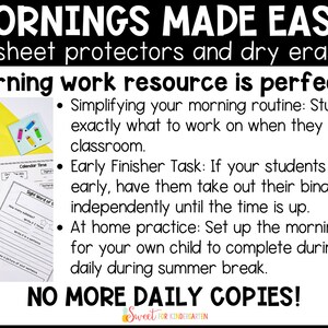 Kindergarten Morning Work Binder: Reusable Learning Activities (digital ...