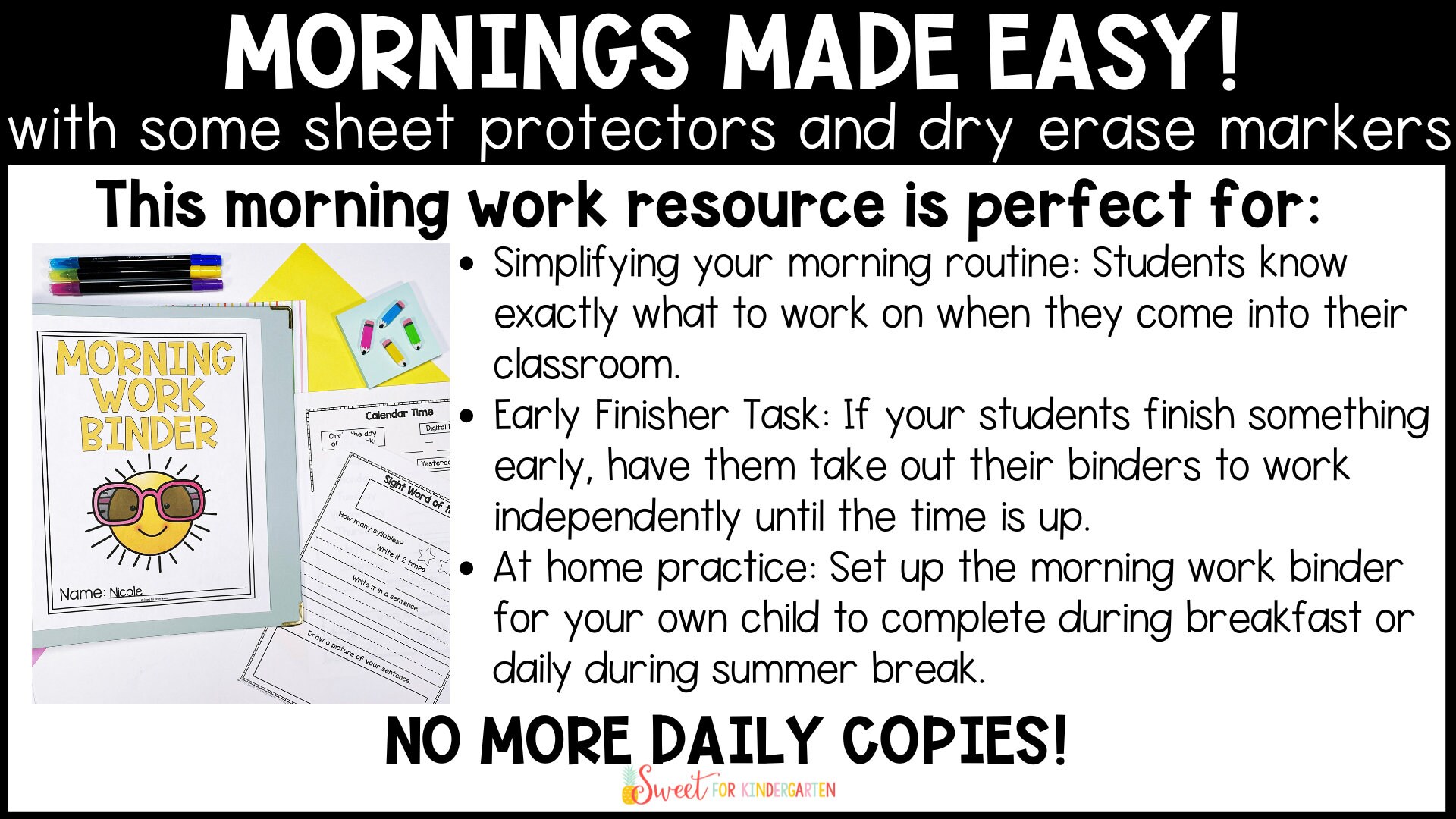 Kindergarten Morning Work Binder: Reusable Learning Activities (digital ...