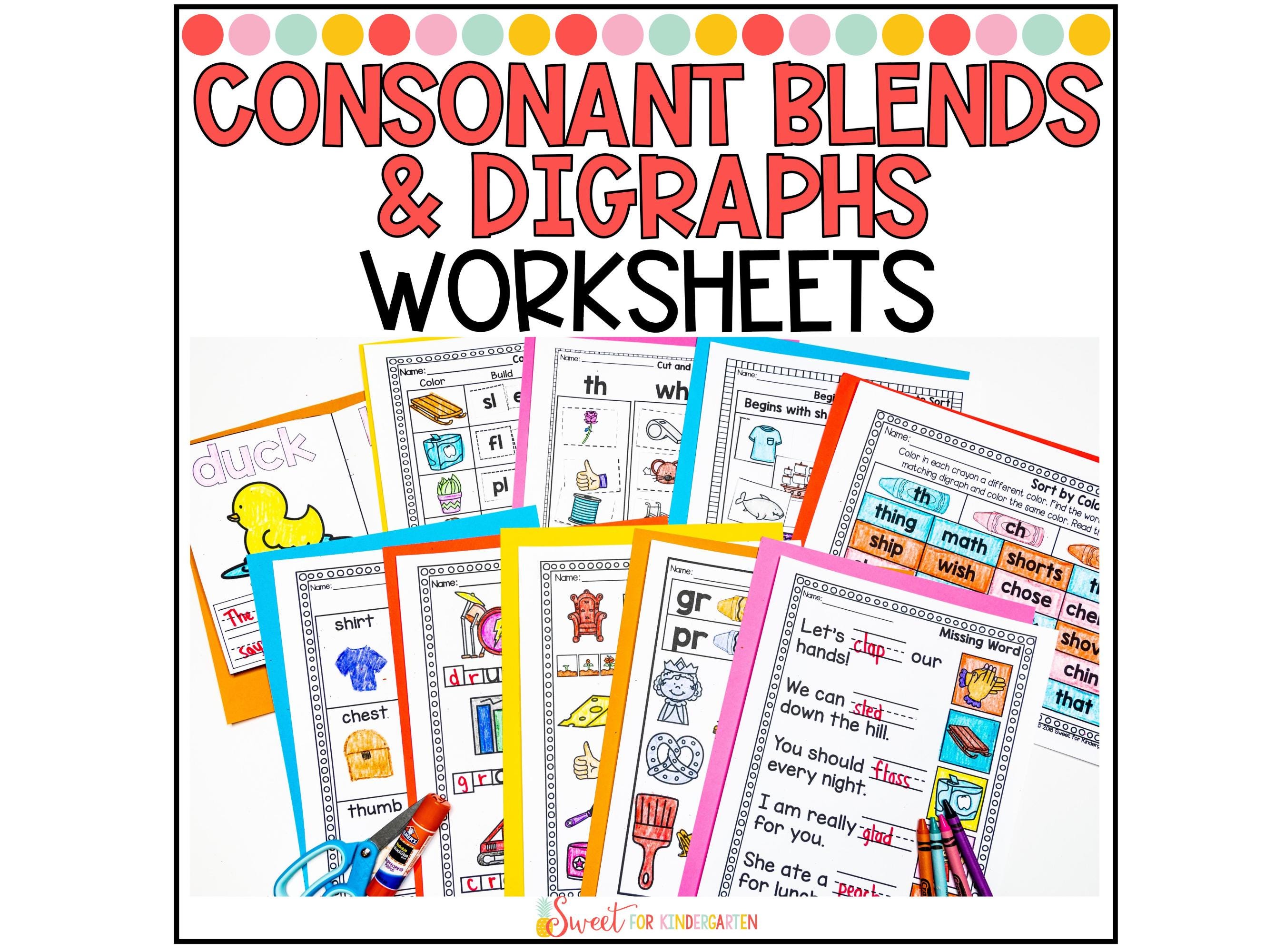 Consonant Blends and Digraphs Worksheets | No-prep Phonics Blending ...