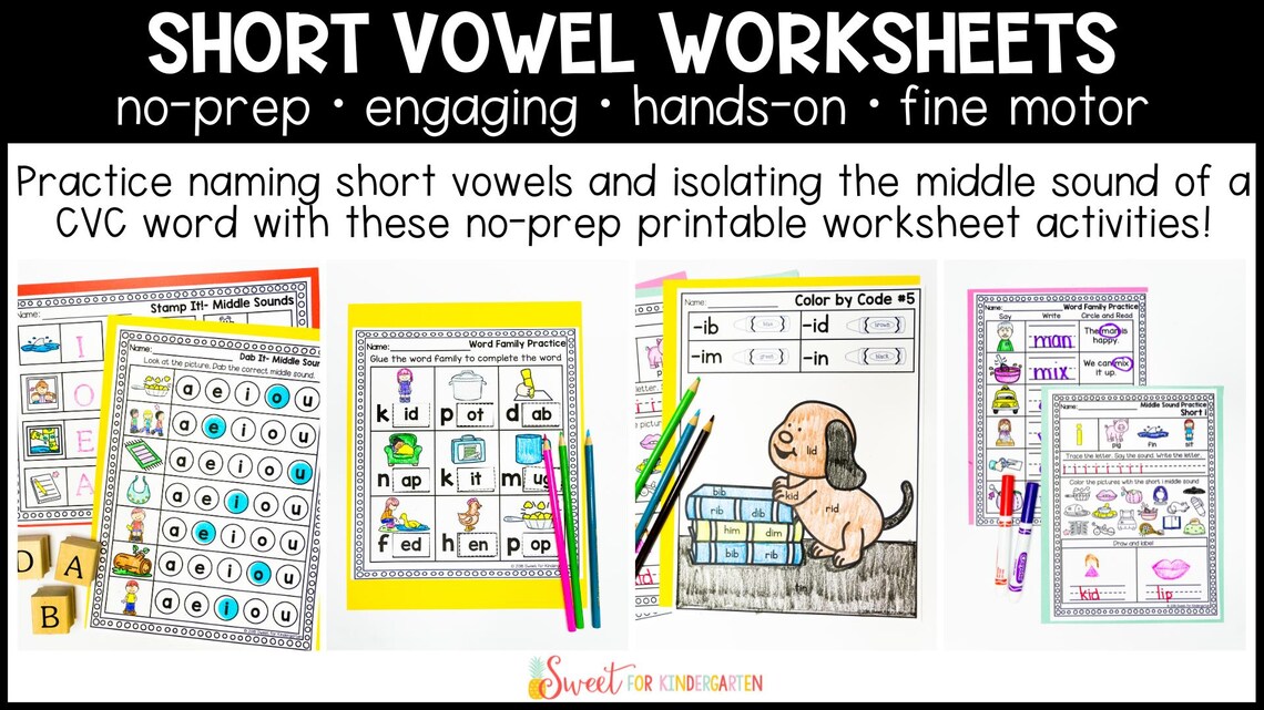 Short Vowel Worksheets for Kindergarten | No Prep Phonics Practice ...