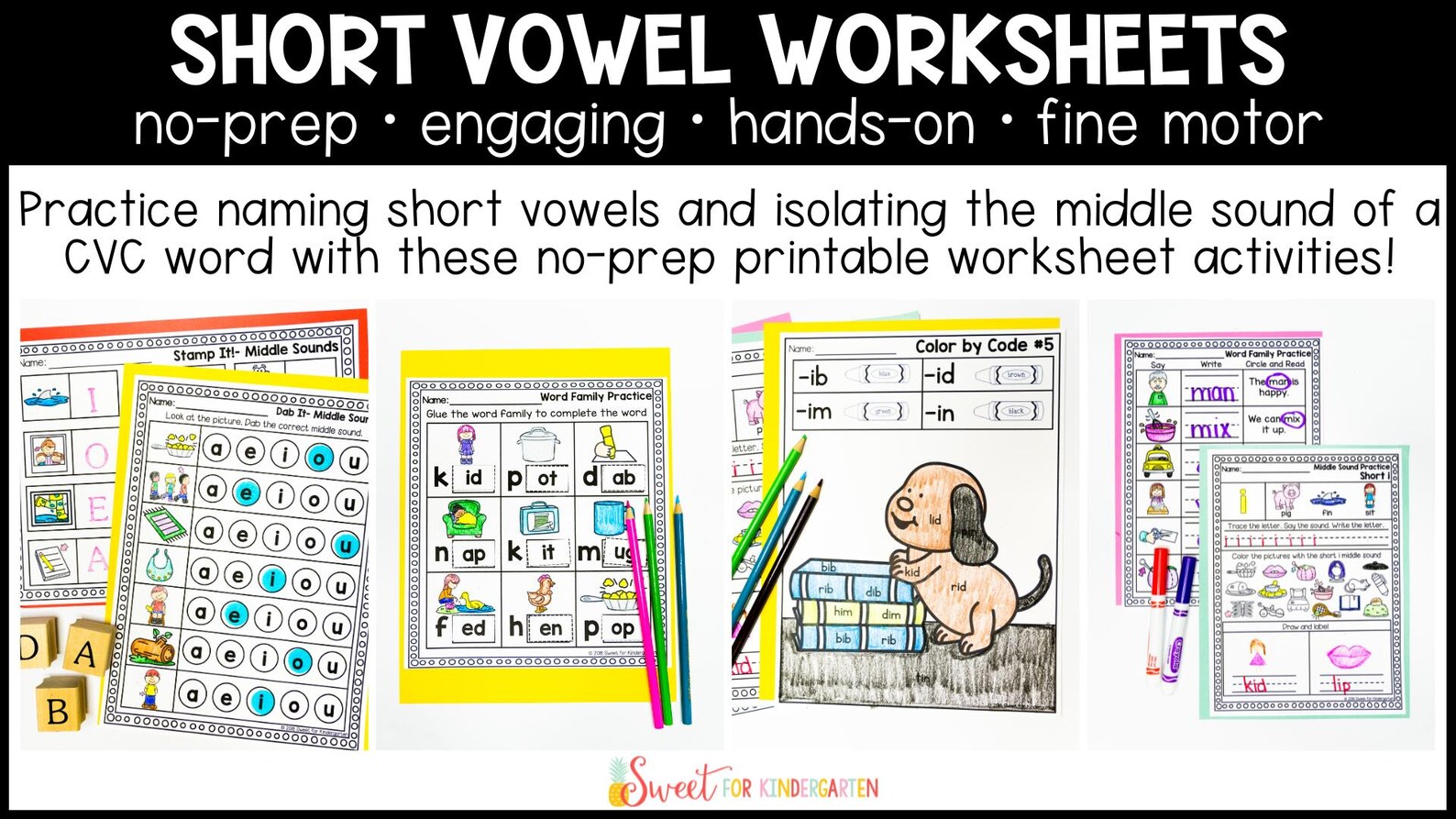 Short Vowel Worksheets for Kindergarten | No Prep Phonics Practice ...