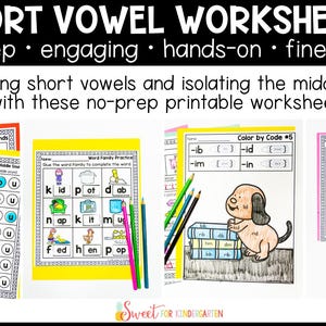 Short Vowel Worksheets for Kindergarten | No Prep Phonics Practice ...