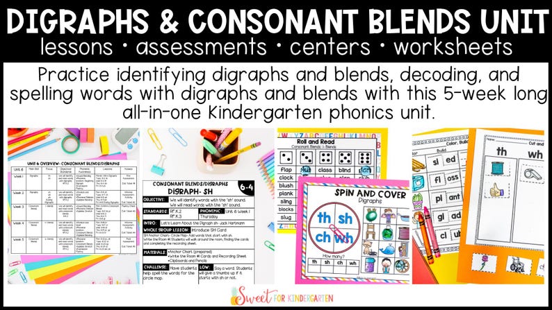 Consonant Blends and Digraphs Kindergarten Phonics Unit | Learn to Read ...