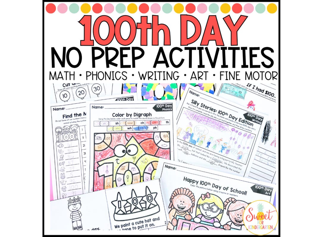 100th Day of School No-prep Activity Pack | Kindergarten Math, Phonics ...