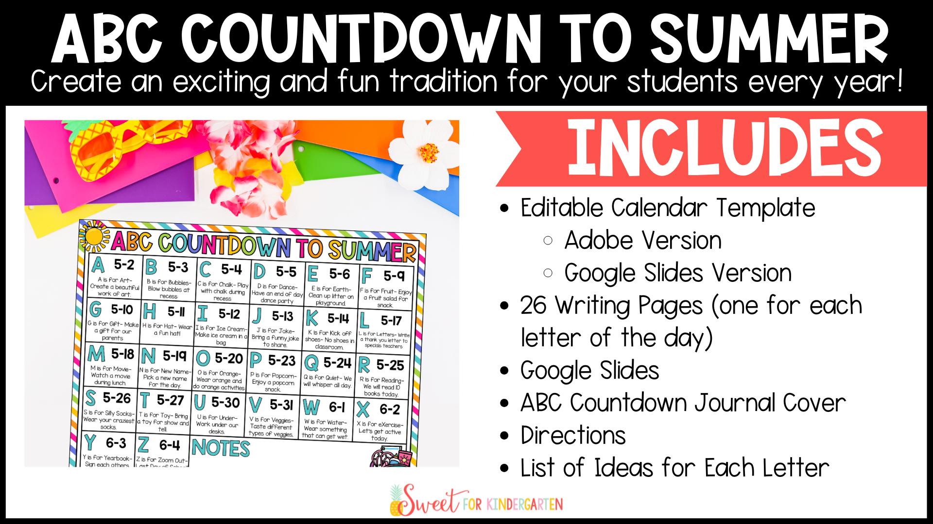 Editable ABC Countdown to Summer Calendar | Fun End-of-year Activities ...