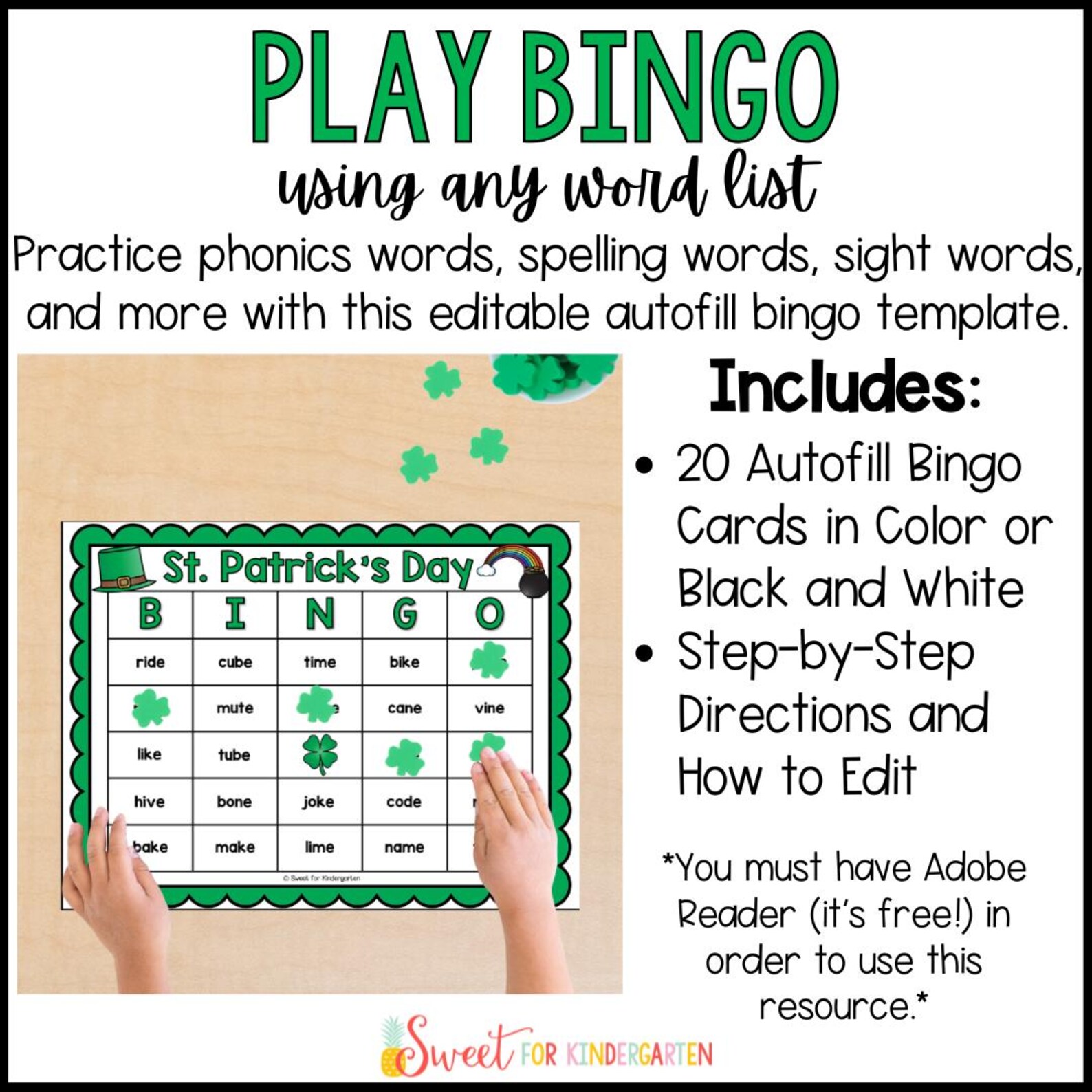 St Patricks Day Bingo Game: Editable Sight Word & Math (PDF) - Etsy
